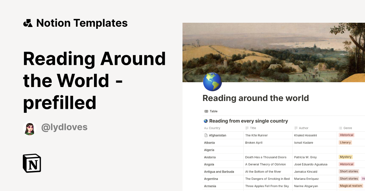 Reading Around the World - prefilled Template by Lydia | Notion Marketplace