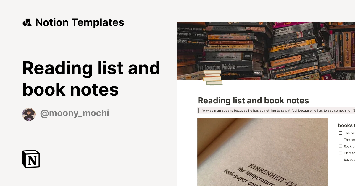 Reading list and book notes Template | Notion Marketplace