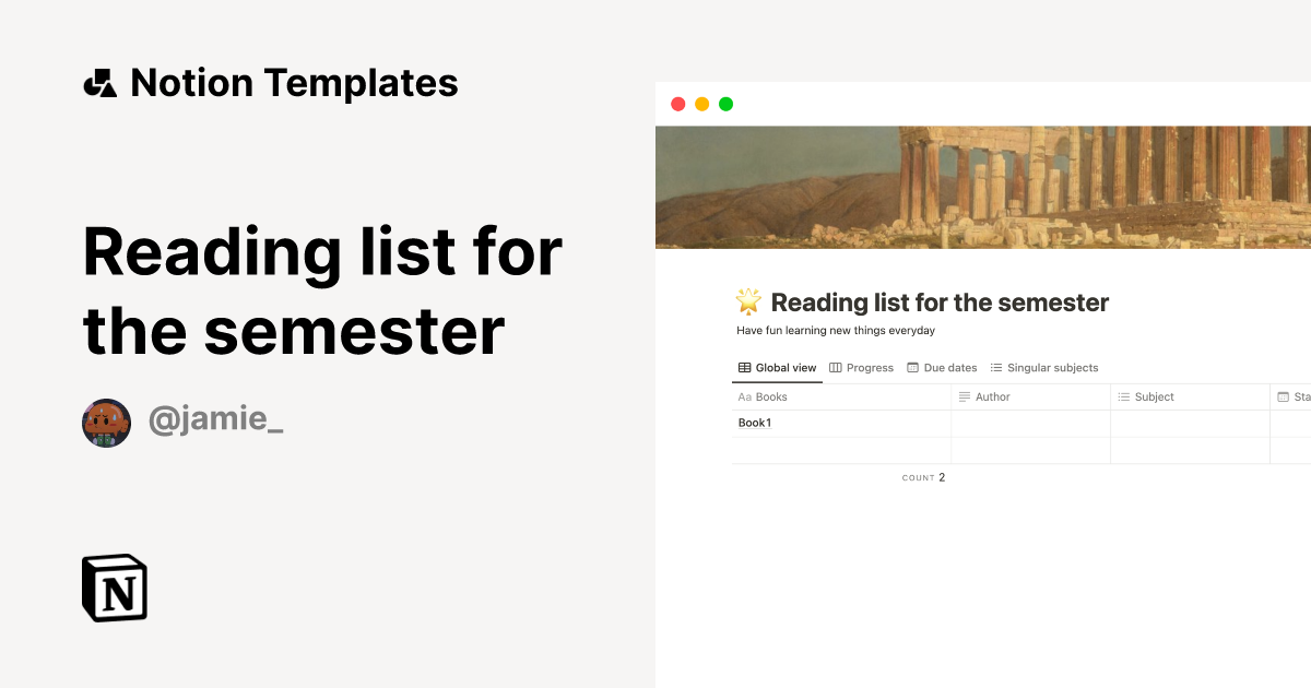 Reading list for the semester Template | Notion Marketplace