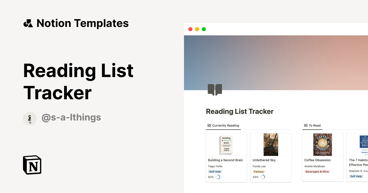 Reading List Tracker Template by S.A.LThings | Notion Marketplace