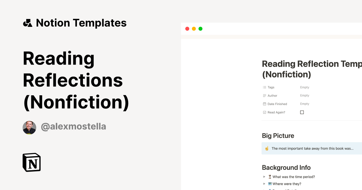 Reading Reflections (Nonfiction) Template | Notion Marketplace