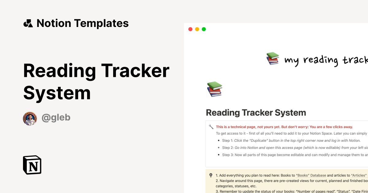 Reading Tracker System Template | Notion Marketplace