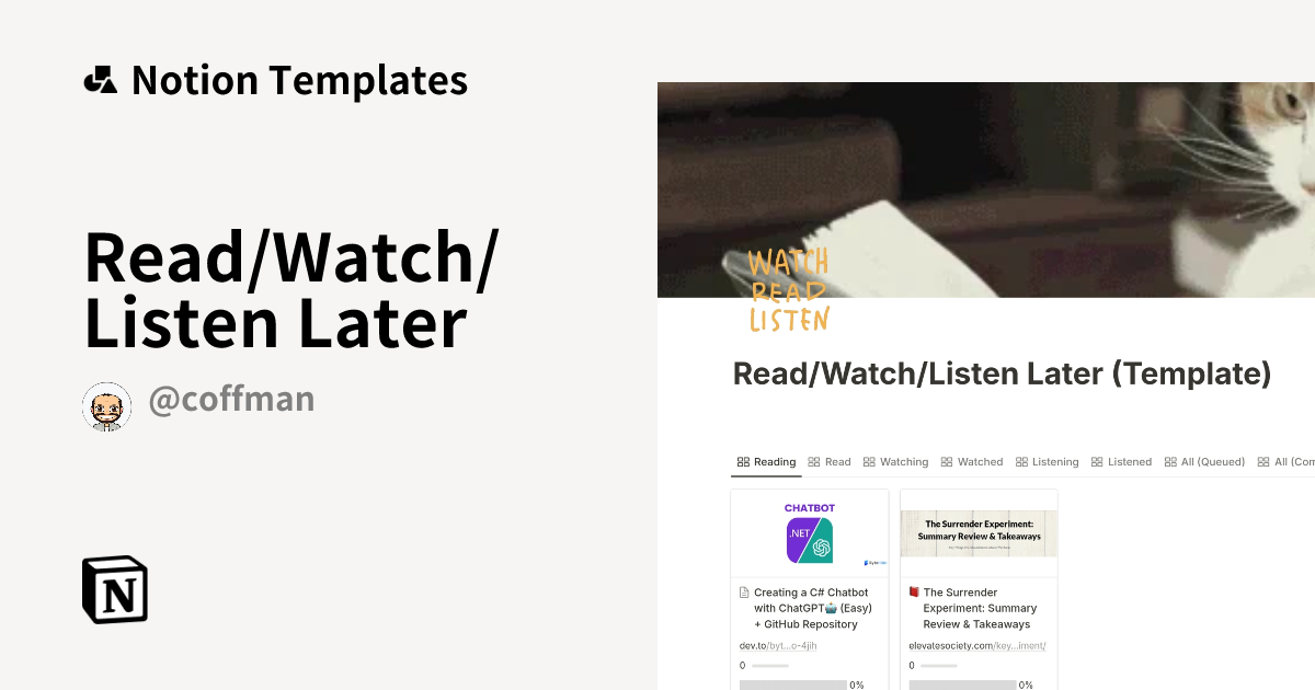 Read/Watch/Listen Later Template | Notion Marketplace