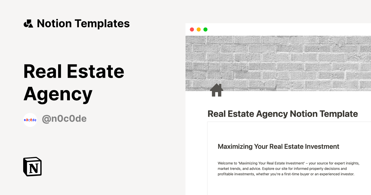 Real Estate Agency Template by n0c0de | Notion Marketplace