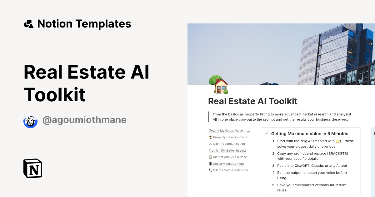 Real Estate AI Toolkit Template by Othmane Agoumi | Notion Marketplace