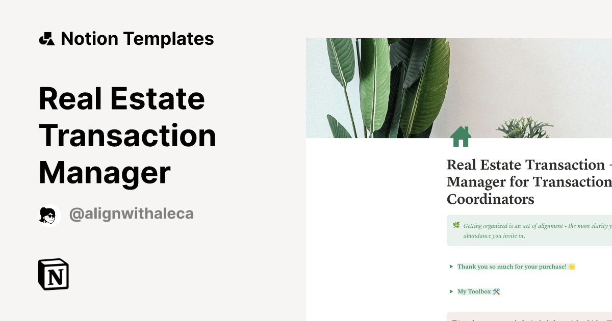 Real Estate Transaction Manager Template by Aleca Sayler | Notion Marketplace