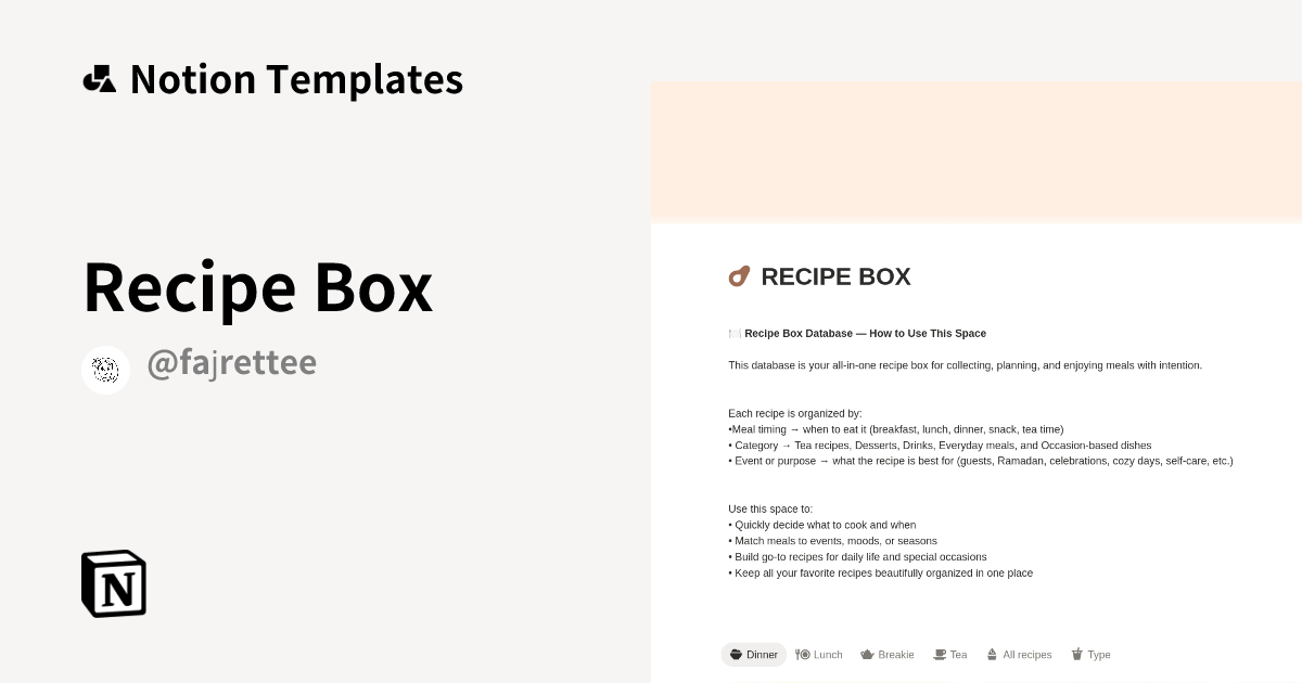 Recipe Box Template by Fajrettee | Notion Marketplace