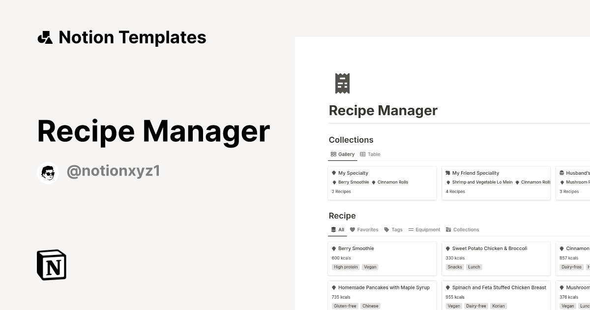 Recipe Manager Template by Notionxyz | Notion Marketplace