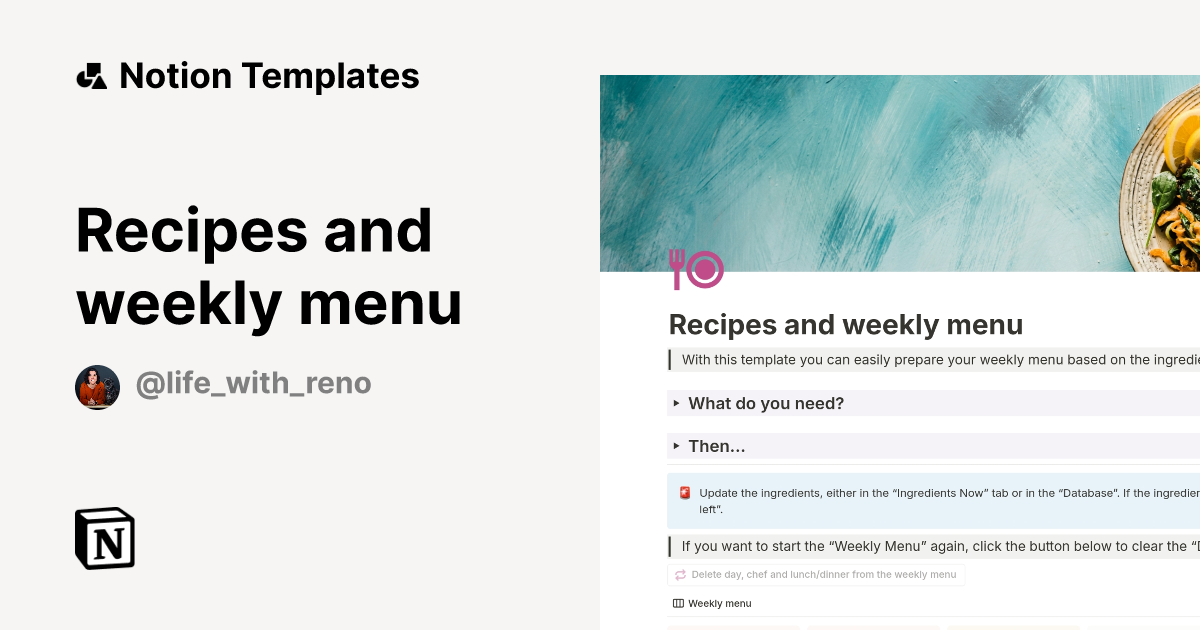 Recipes and weekly menu Template | Notion Marketplace