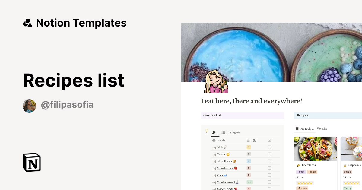 Recipes list Template | Notion Marketplace