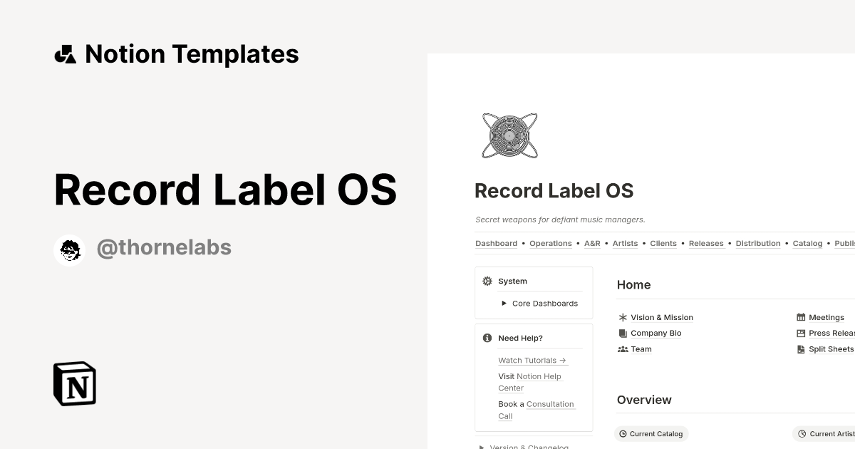 Record Label OS Template by ThorneLabs | Notion Marketplace