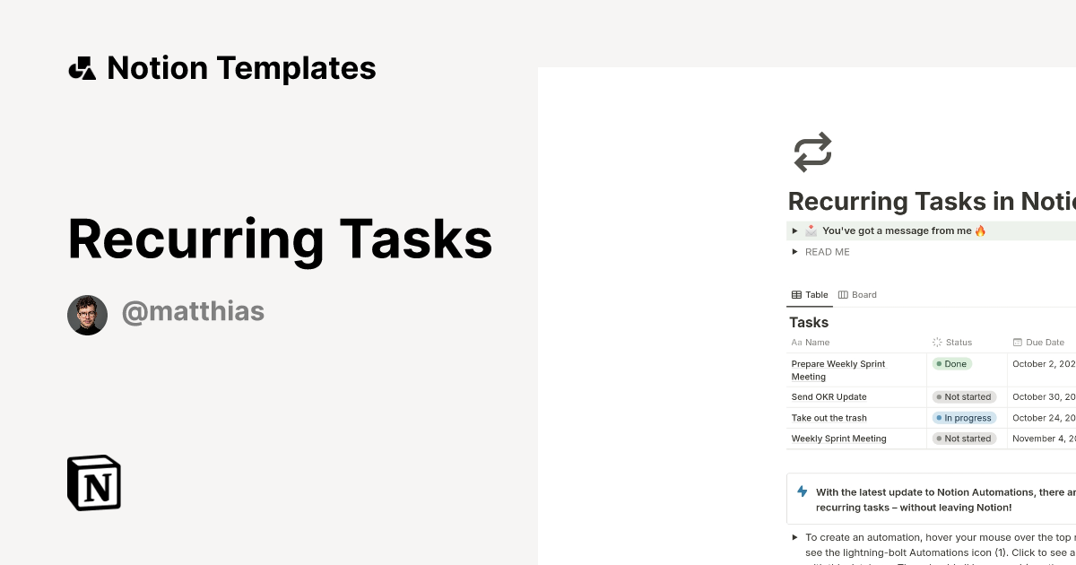 Recurring Tasks Template | Notion Marketplace
