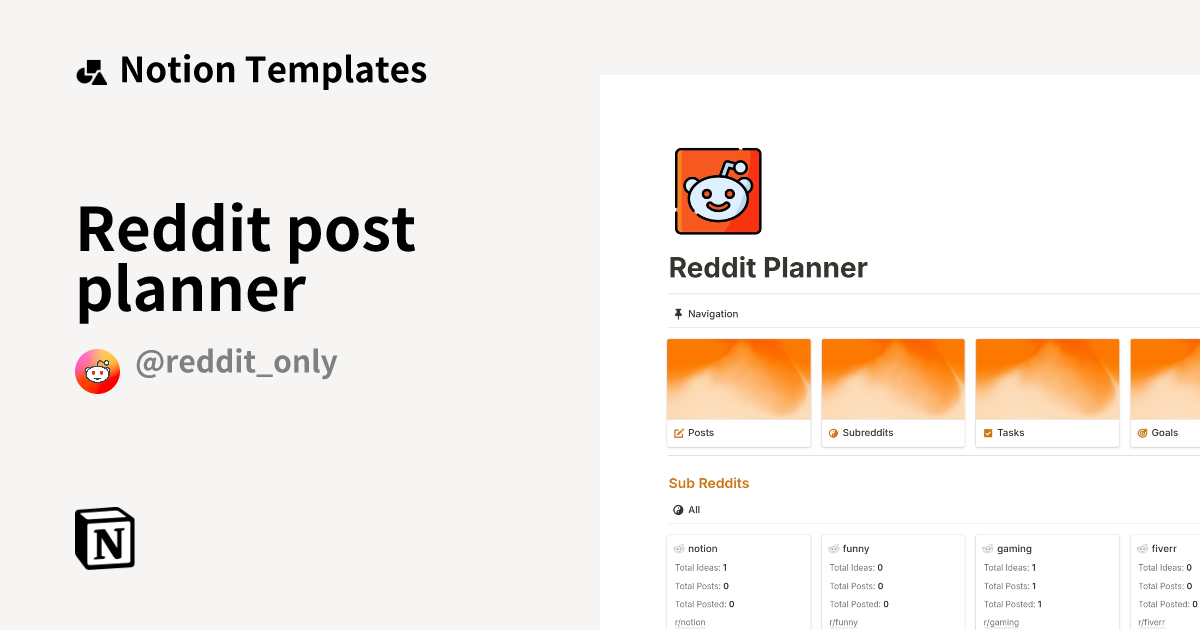 Reddit post planner Template by Reddit Only | Notion Marketplace