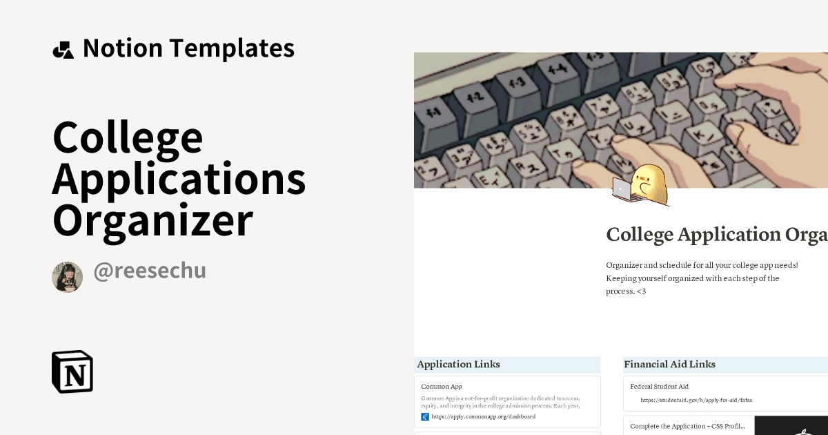 College Applications Organizer Template by reese | Notion Marketplace