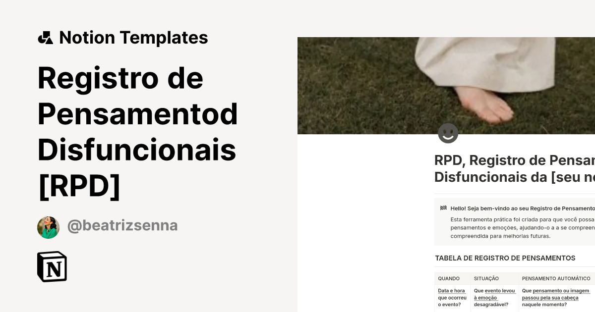 Registro de Pensamentod Disfuncionais [RPD] Template | Notion Marketplace