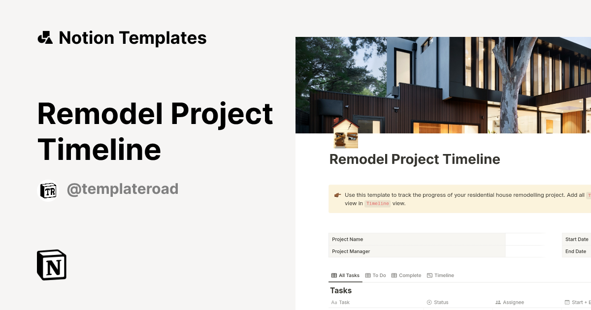 Remodel Project Timeline Template by Template Road | Notion Marketplace