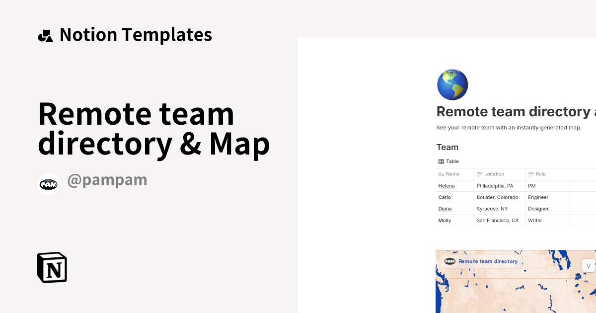 Remote team directory & Map Template by PamPam | Notion Marketplace
