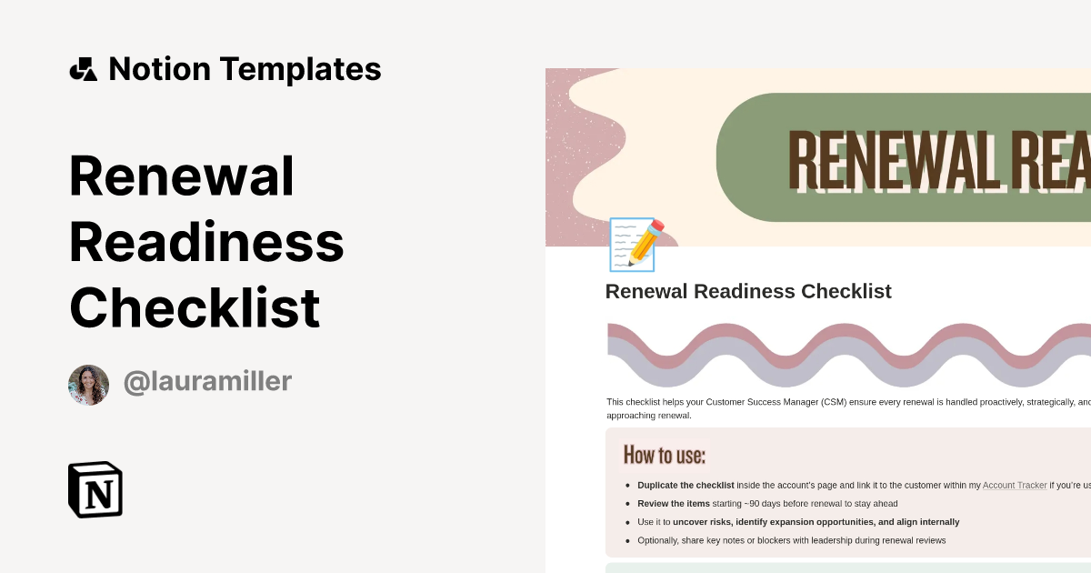 📝 Renewal Readiness Checklist Template | Notion Marketplace
