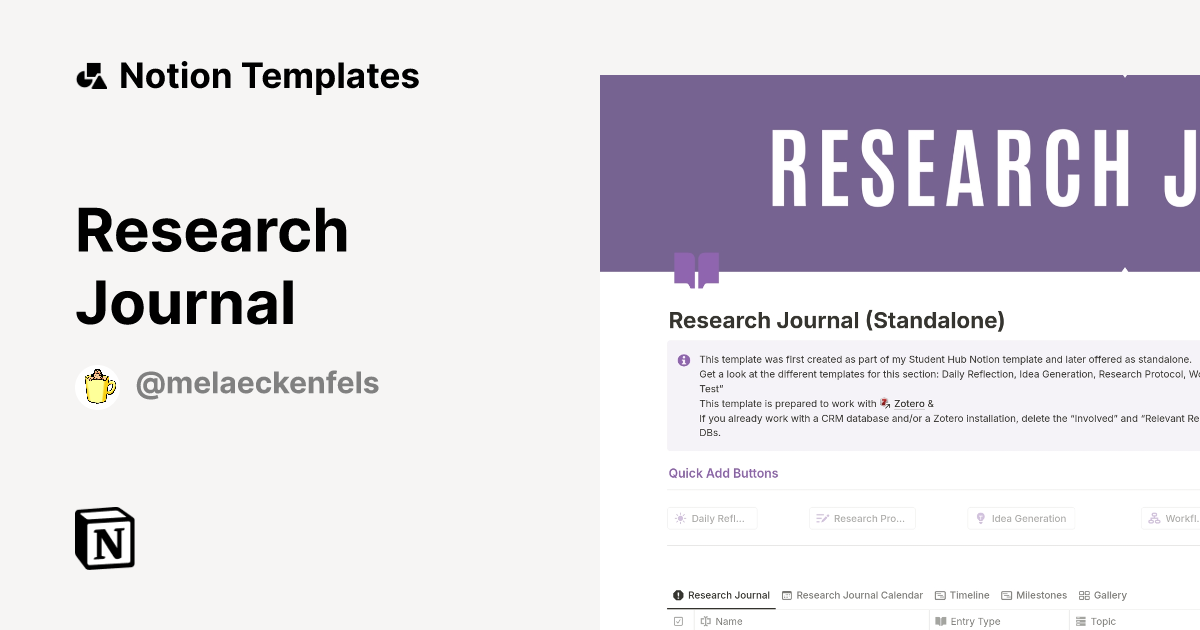 Research Journal Template | Notion Marketplace