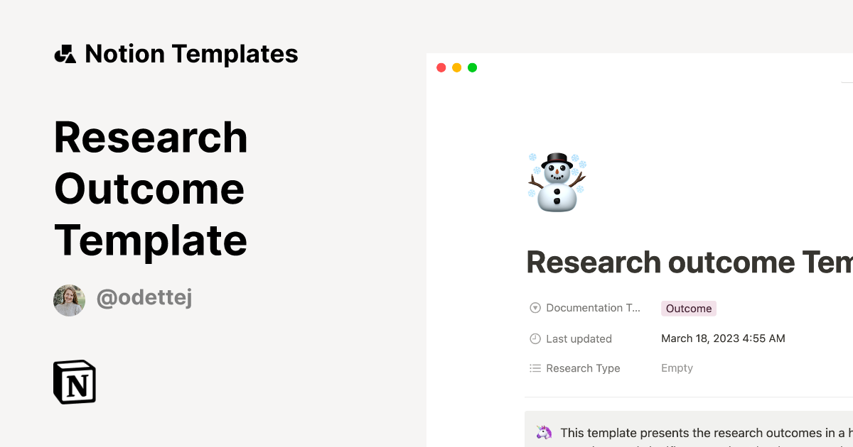 Research Outcome Template Template by Odette Jansen | Notion Marketplace