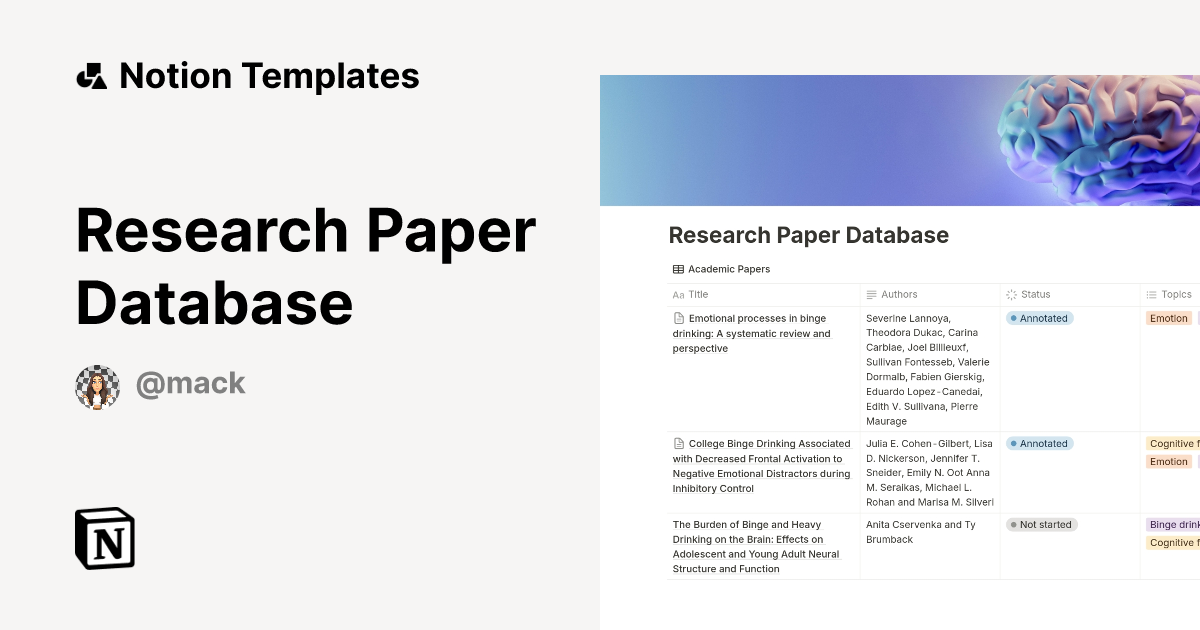 Research Paper Database Template by mack | Notion Marketplace