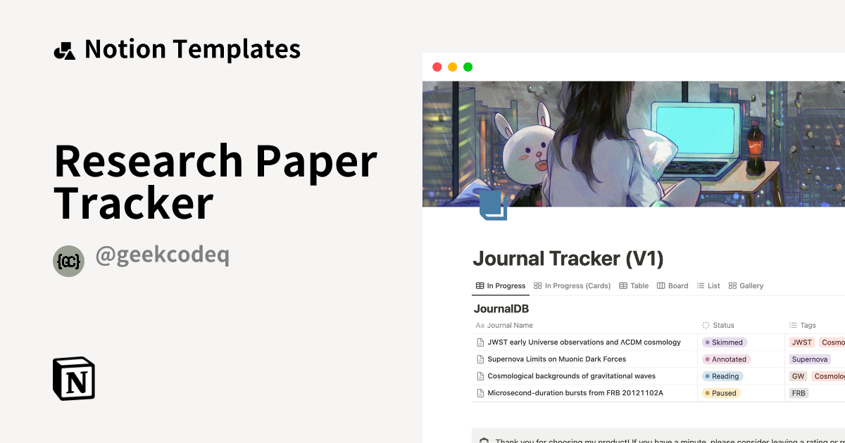 Research Paper Tracker Template by GeekCode | Notion Marketplace