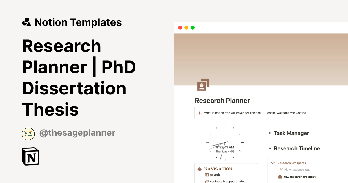 Research Planner | PhD Dissertation Thesis Template by The Sage Planner ...