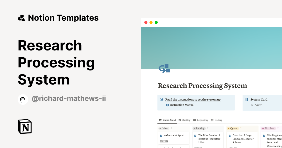 Research Processing System Template | Notion Marketplace