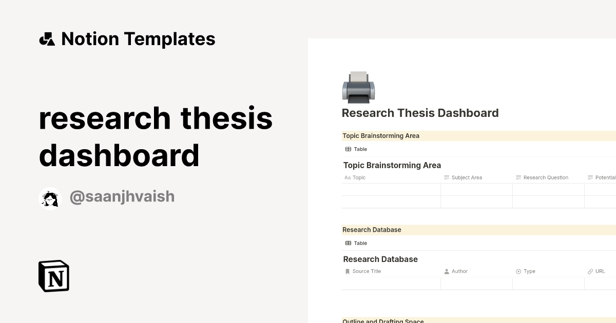 research thesis dashboard Template by saanjh | Notion Marketplace