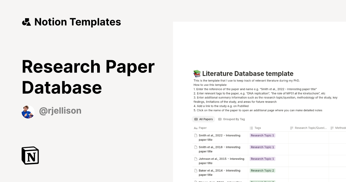 Research Paper Database Template | Notion Marketplace