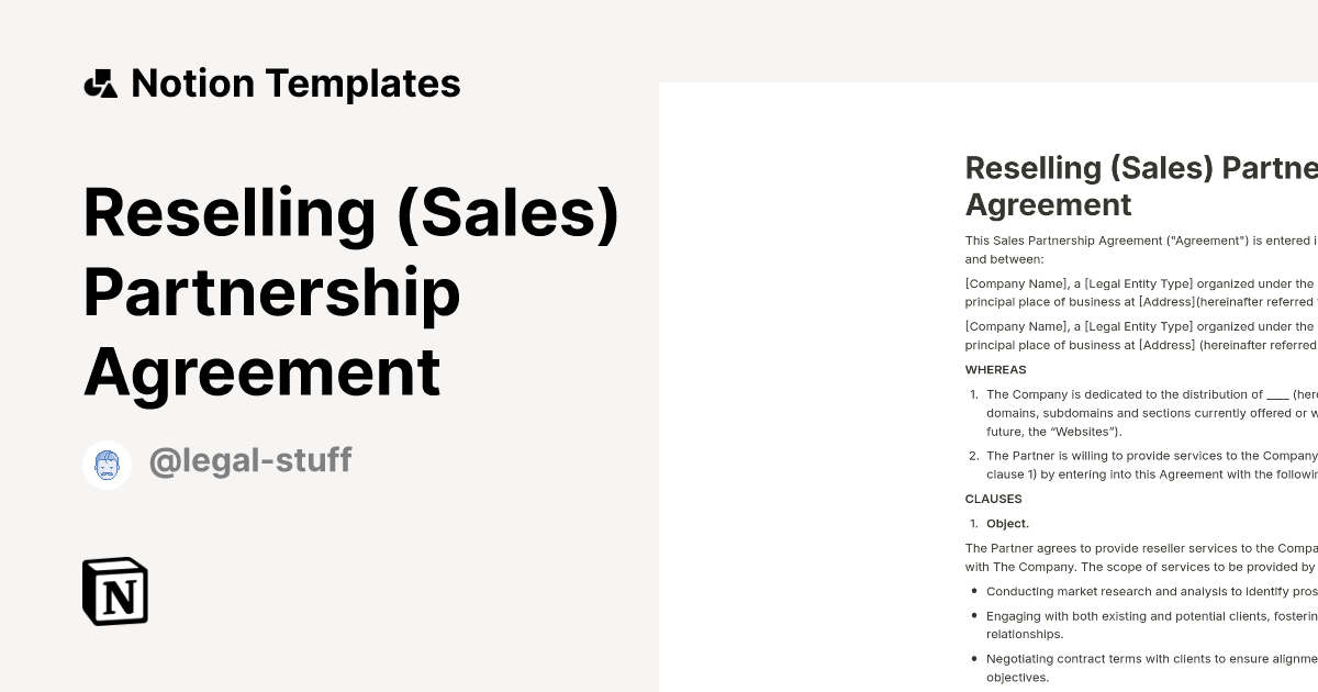 Reselling (Sales) Partnership Agreement Template by Legal Stuff ...