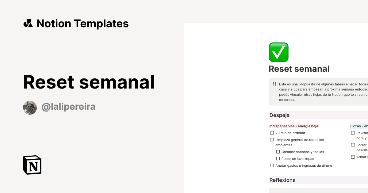 Reset semanal Template by Lali Pereira | Notion Marketplace