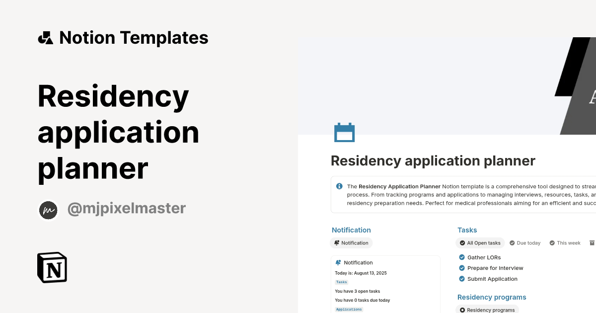Residency application planner Template | Notion Marketplace