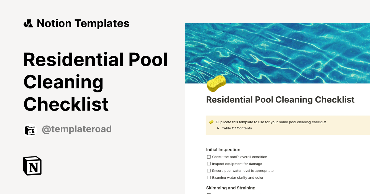 Residential Pool Cleaning Checklist Template | Notion Marketplace