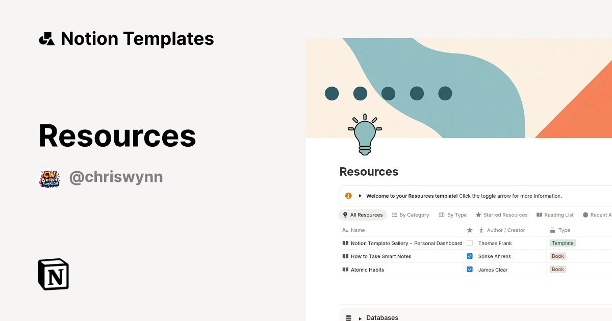 Resources Template by Chris Wynn | Notion Marketplace