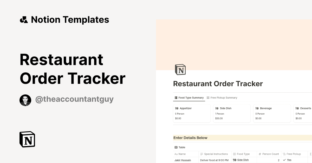 Restaurant Order Tracker Template | Notion Marketplace