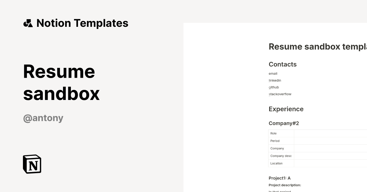 Resume sandbox Template by Anton | Notion Marketplace