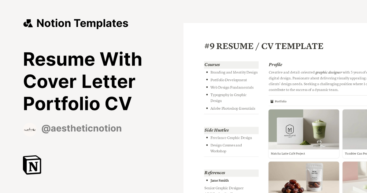 Resume With Cover Letter Portfolio CV Template | Notion Marketplace