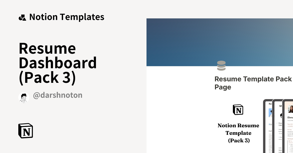 Resume Dashboard (Pack 3) Template by Darshan S | Notion Marketplace