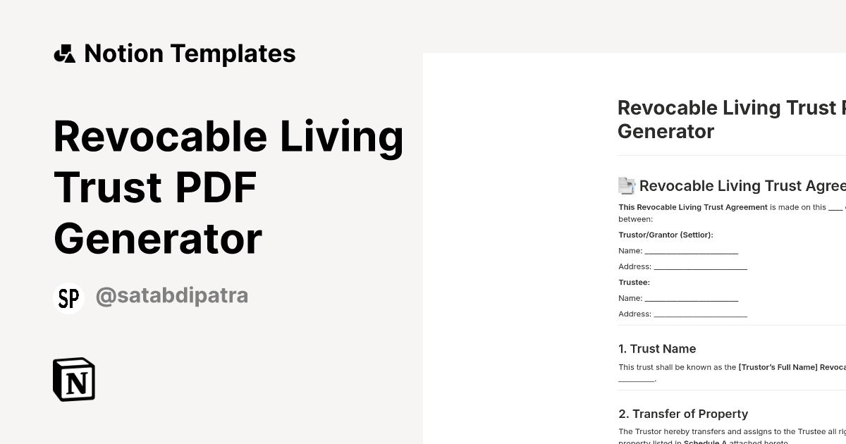 Revocable Living Trust PDF Generator Template | Notion Marketplace