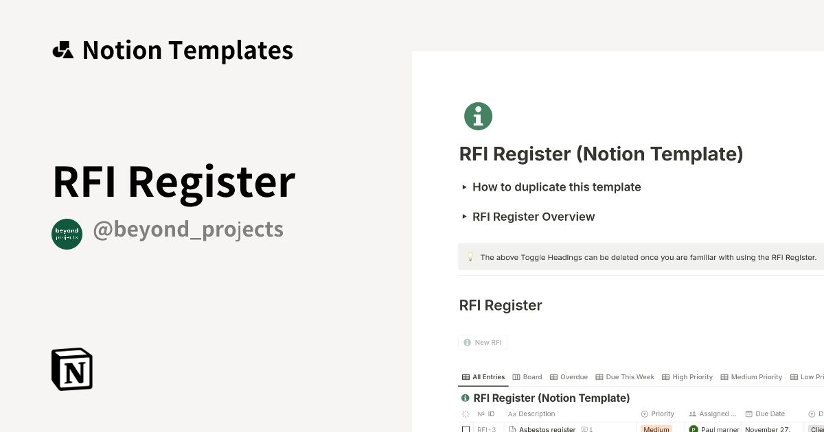 RFI Register Template | Notion Marketplace