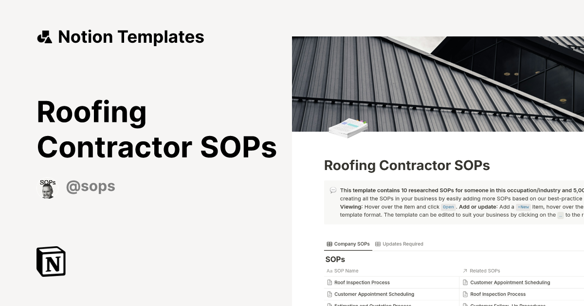 Roofing Contractor SOPs Template | Notion Marketplace