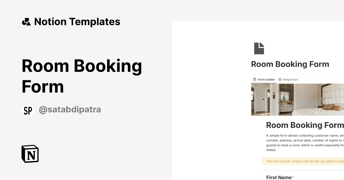 Room Booking Form Template by Satabdi Patra | Notion Marketplace