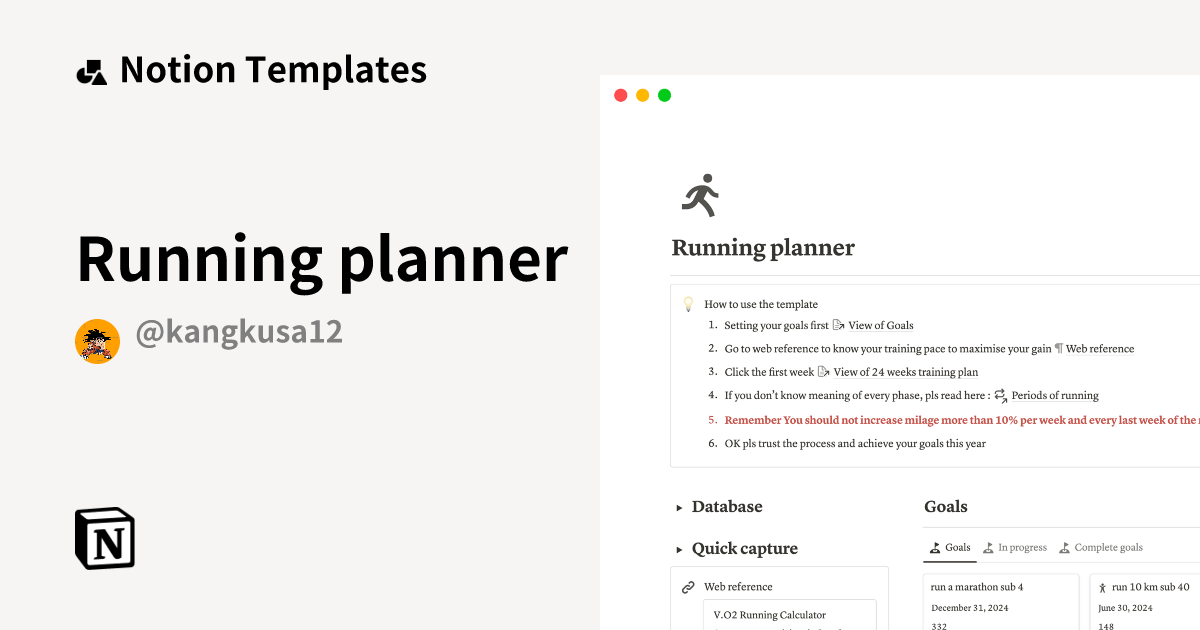 Running planner Template | Notion Marketplace