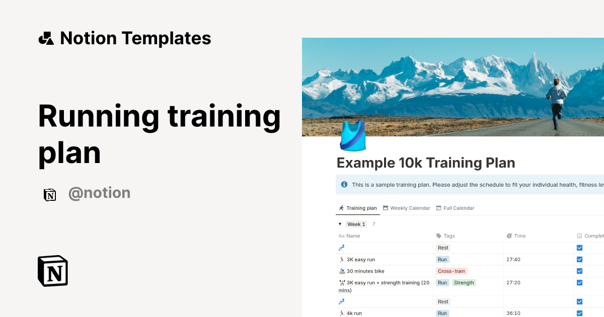 Running training plan 2025 Template | Notion Marketplace