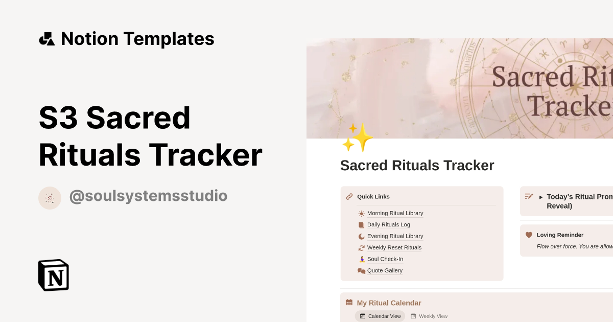 S3 Sacred Rituals Tracker Template by Soul Systems Studio | Notion ...