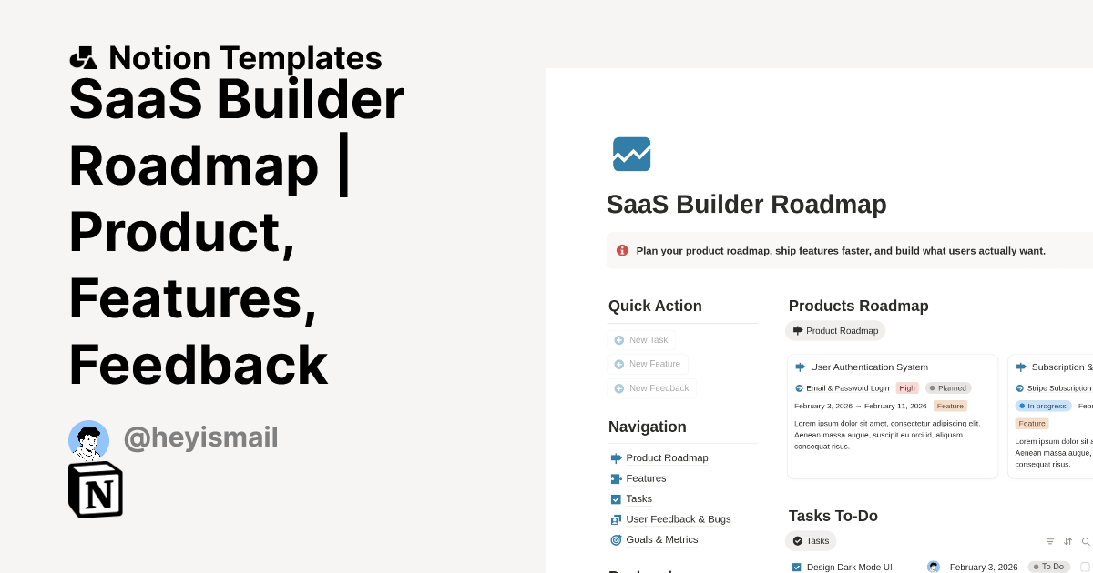 SaaS Builder Roadmap | Product, Features, Feedback Template | Notion ...