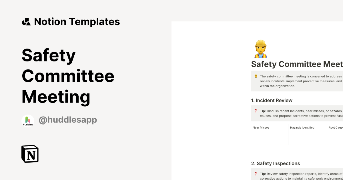 Safety Committee Meeting Template by Huddles.app | Notion Marketplace
