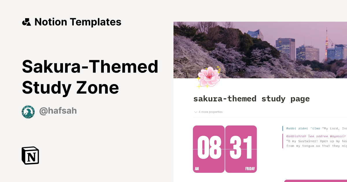Sakura-Themed Study Zone Template | Notion Marketplace