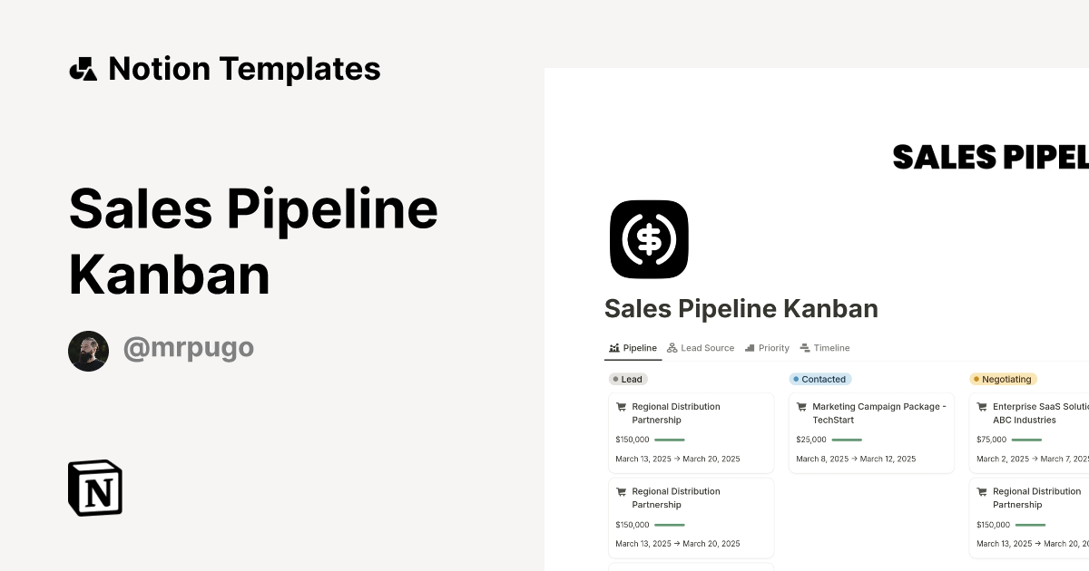Sales Pipeline Kanban Template | Notion Marketplace